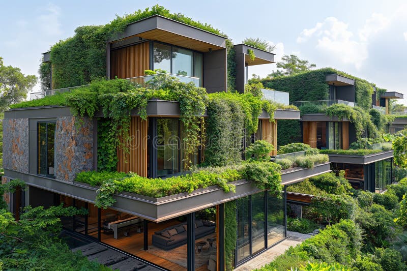 AI Generated Illustration of a Grass-covered Building with Numerous ...