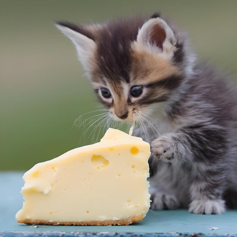 AI Generated Illustration of a Gray Tabby Kitten Eating a Piece of ...