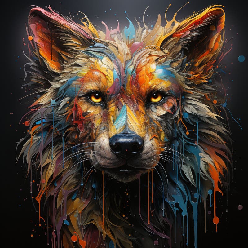 A Wolf with Multi Colored Paint on it S Face Stock Illustration ...