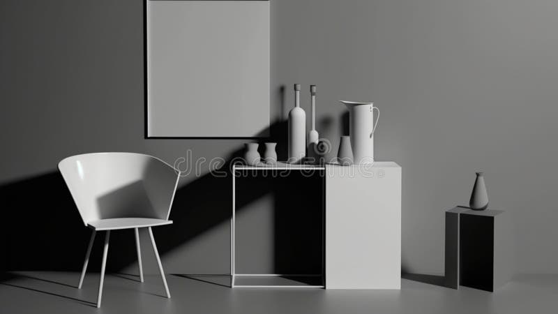 AI-generated Illustration of a Grayscale Room Interior with an Array of ...