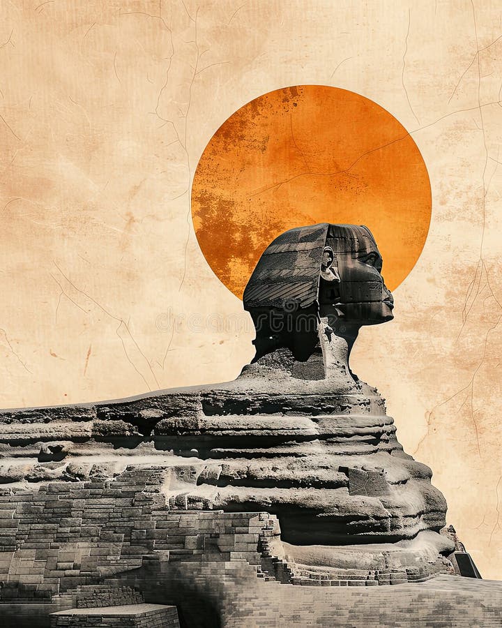 AI Generated Illustration of a Great Sphinx Against the Sun in an ...