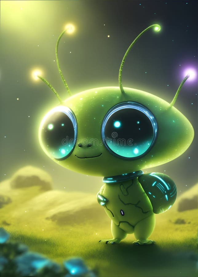 AI-generated Illustration of a Green Alien Bug with Blue Glowing Eyes ...
