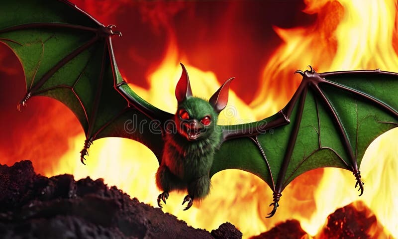 AI Generated Illustration of a Green Bat in Hell Stock Illustration ...