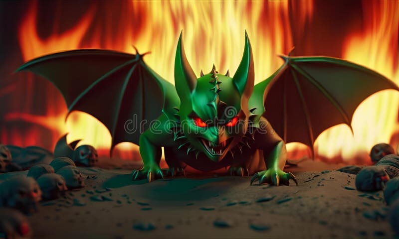 AI Generated Illustration of a Green Bat in Hell Stock Illustration ...