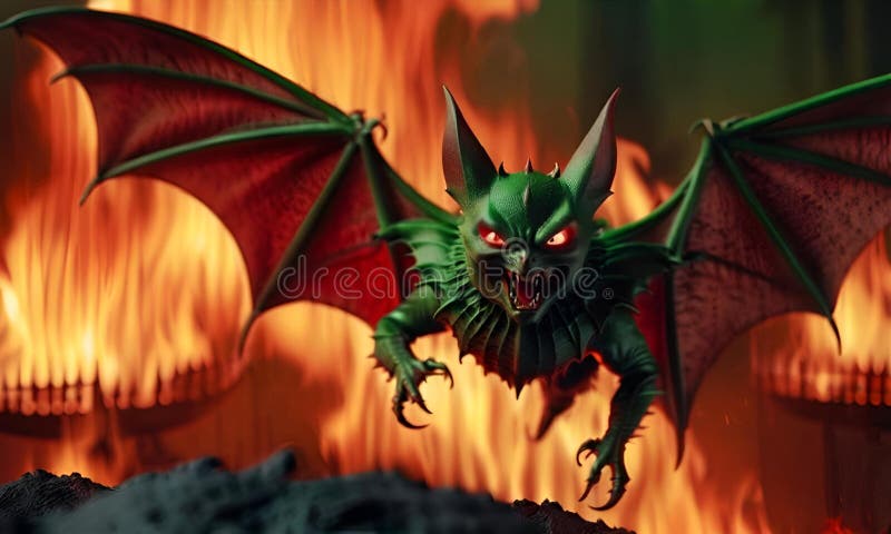 AI Generated Illustration of a Green Bat in Hell Stock Illustration ...
