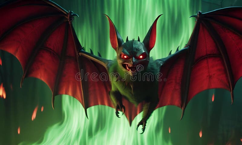 AI Generated Illustration of a Green Bat in Hell Stock Illustration ...