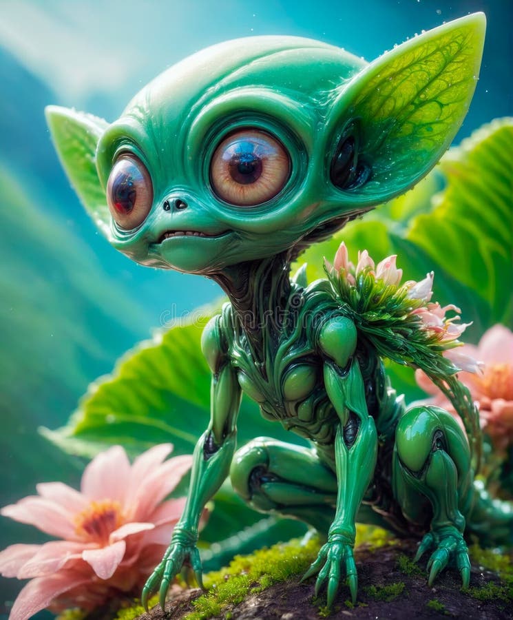 AI Generated Illustration of a Green Extraterrestrial Creature with ...