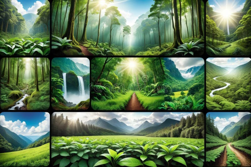 AI Generated Illustration of Green Forest Collage Stock Photo - Image ...