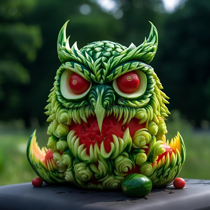 AI Generated Illustration of a Green, Owl-shaped Sculpture Made from ...