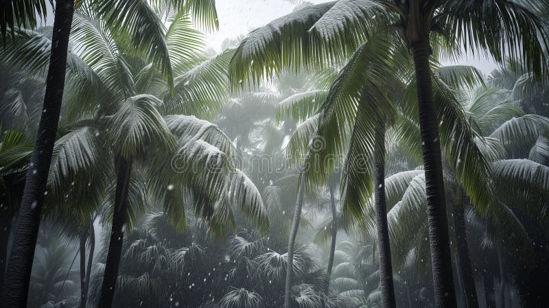 AI Generated Illustration of Green Palm Trees in the Snow, Climate ...