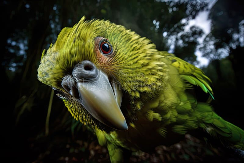AI Generated Illustration of a Green Parrot with Piercing Green Eyes ...