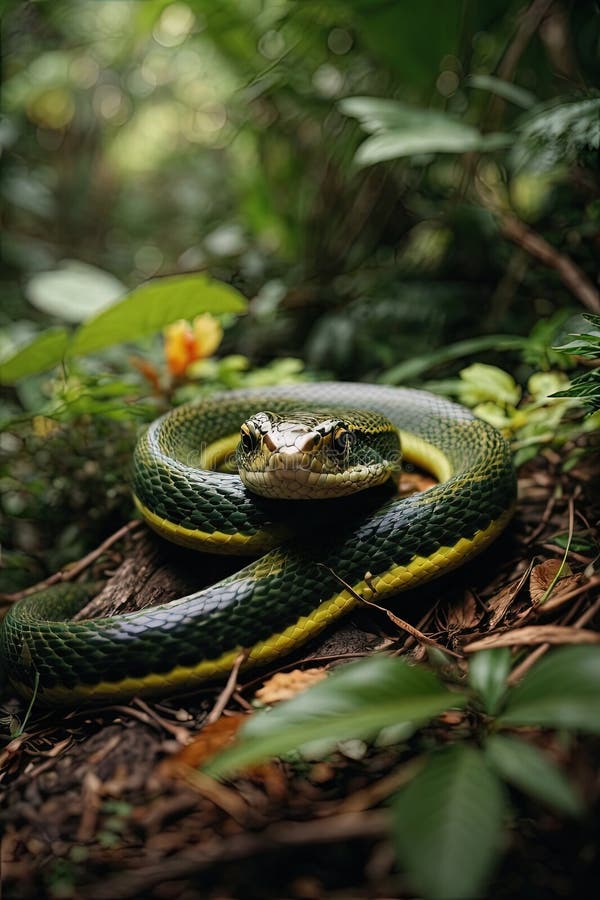 AI Generated Illustration of a Green Snake in a Forest Stock ...