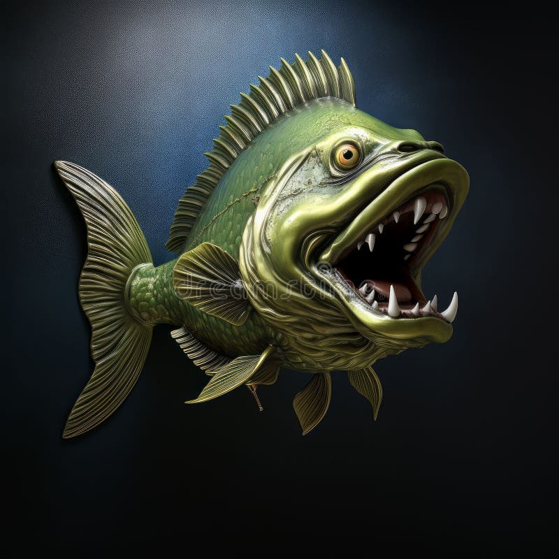 AI Generated Illustration of a Green, Spooky Fish with Sharp Teeth on a ...