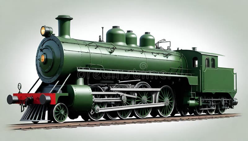 AI Generated Illustration of a Green Train Engine on Tracks Against a ...