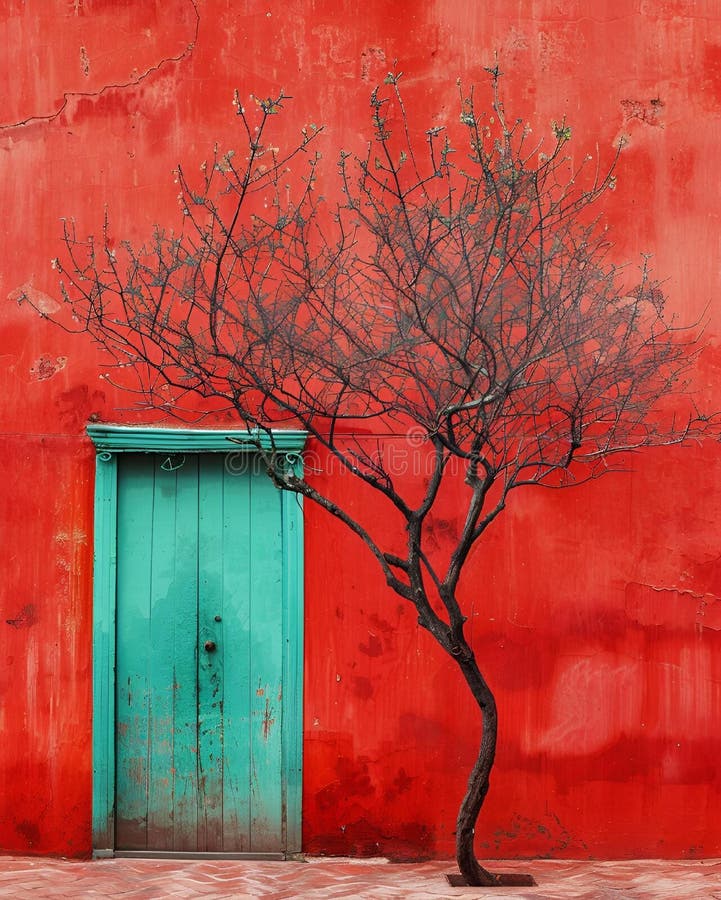 AI Generated Illustration of a Green Wall Contrasts with Blue Door ...