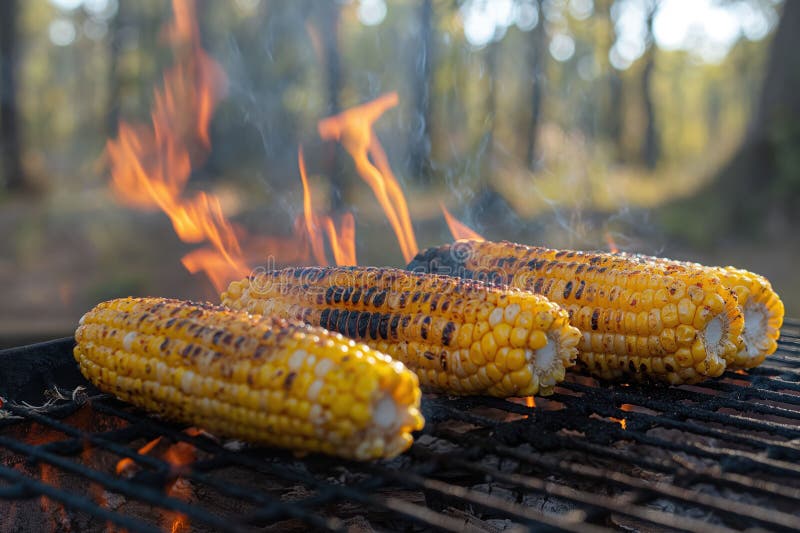 AI-generated Illustration of Grilled Corn on the Cob Over an Open Flame ...