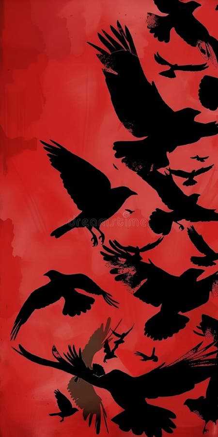 Silhouettes of Crows, Red Background Stock Illustration - Illustration ...