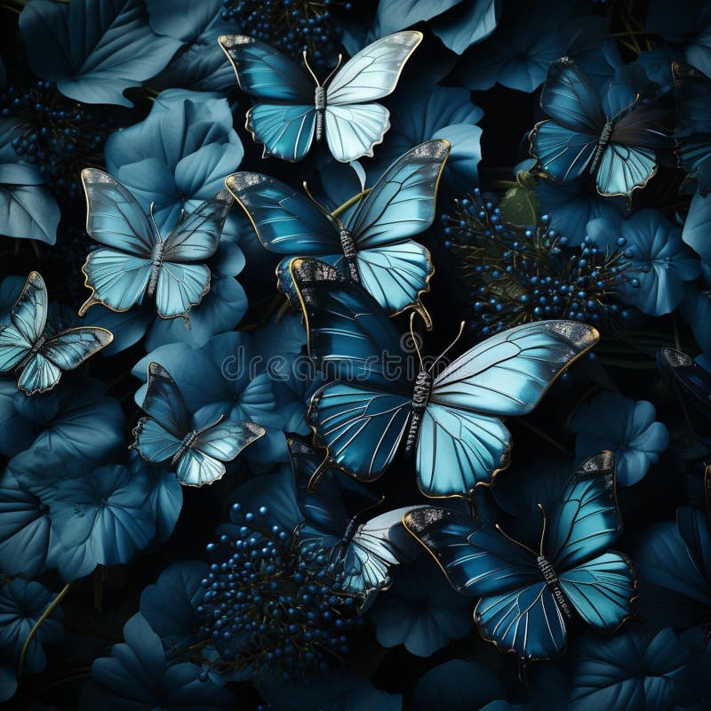 AI Generated Illustration of a Group of Blue Butterflies Stock ...