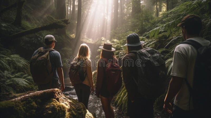 AI Generated Illustration of a Group of Diverse People Exploring a Lush ...