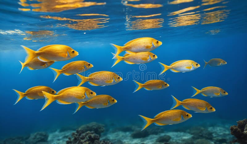 AI Generated Illustration of a Group of Fish Swimming in the Deep Blue ...