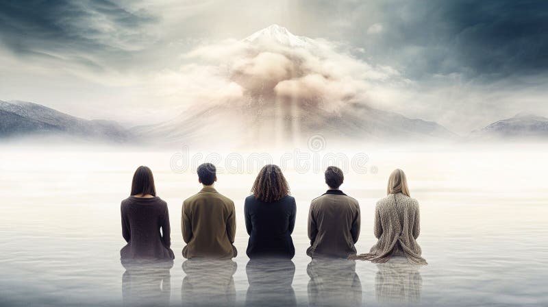 AI Generated Illustration of a Group of Five People Meditating in Front ...