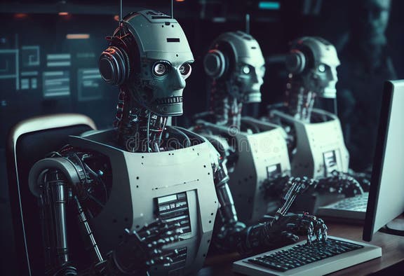 AI Generated Illustration of a Group of Humanoid Robots Seated Around a ...