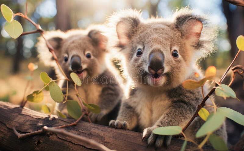 AI Generated Illustration of a Group of Koalas in a Forest, Looking ...