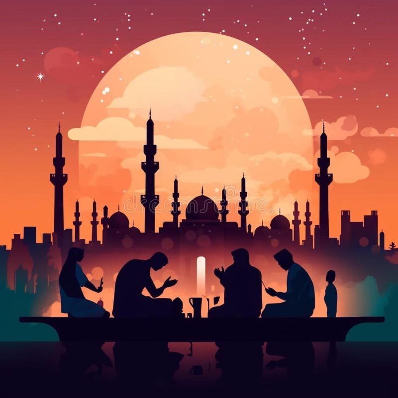 AI Generated Illustration of a Group of Muslim People Praying before ...