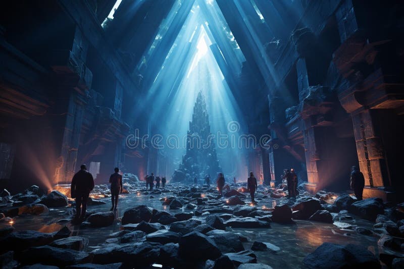 AI Generated Illustration of a Group of People Looking into a Cave ...