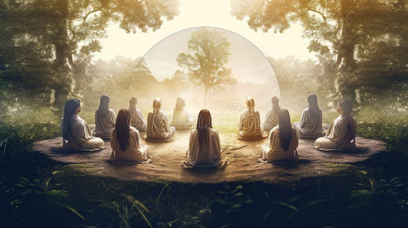 AI Generated Illustration of a Group of People Meditating and Facing a ...