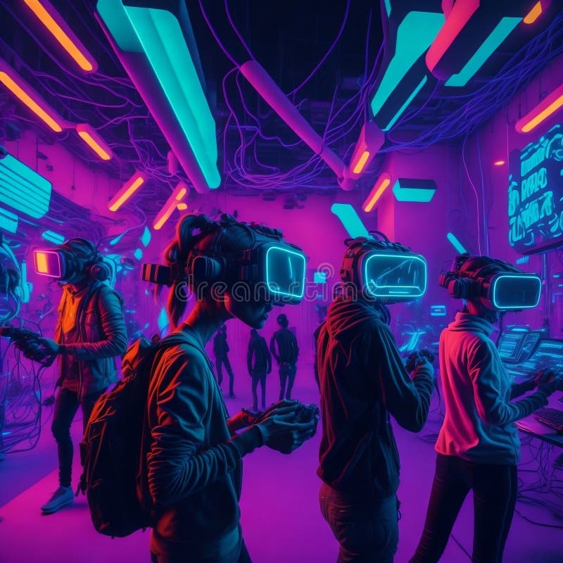 AI Generated Illustration of a Group of People Wearing Virtual Reality ...