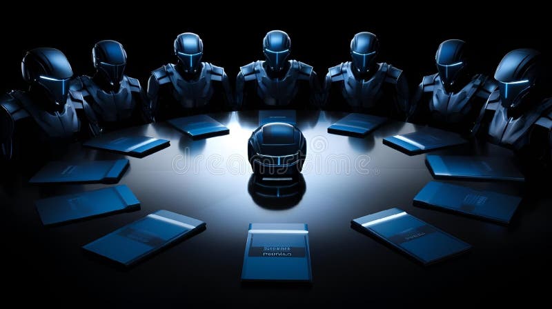 AI Generated Illustration of a Group of Robotic Figures Sitting Around ...