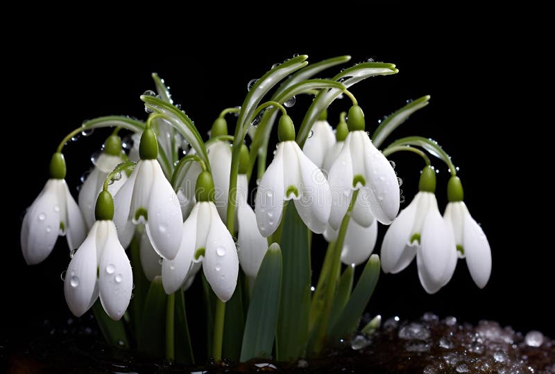 Group of Snowdrops Grow Out of Snow Color Spring Flowers Stock ...