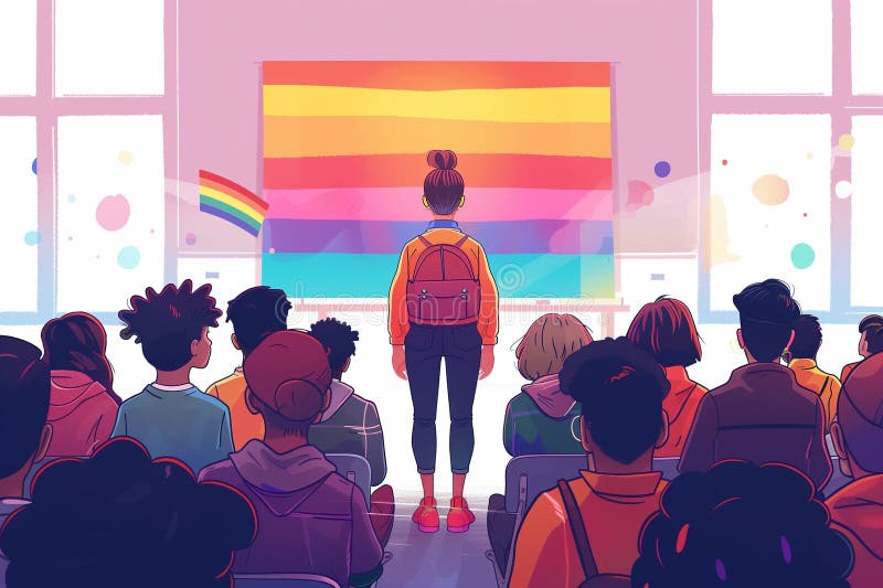 AI-generated Illustration of a Group of Students Looking at a Rainbow ...