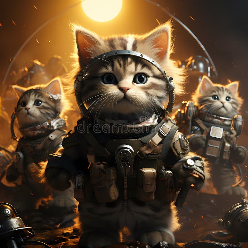 AI Generated Illustration of a Group of Tabby Cats in Military Uniforms ...