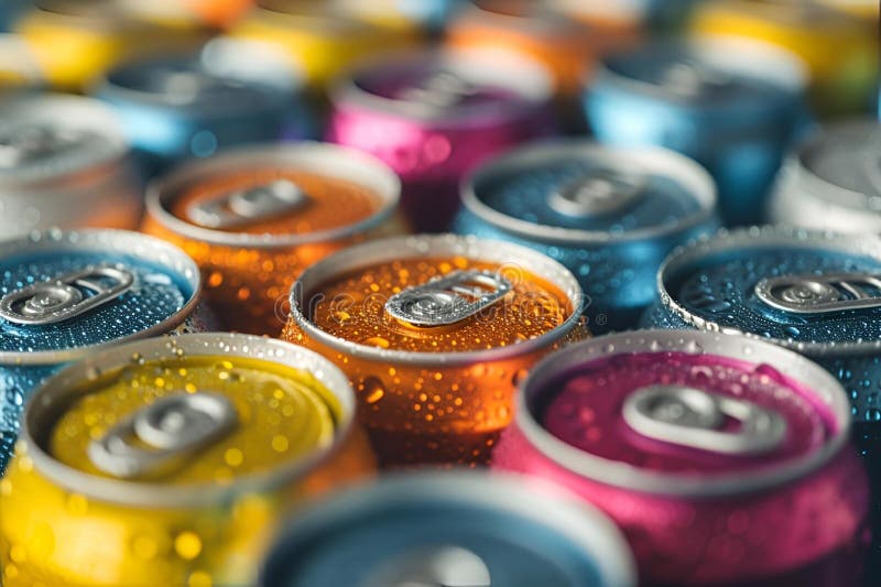 A Group of Cans with Colorful Colors on Them Sit Together Stock ...