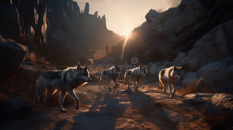AI Generated Illustration of a Group of Wolves Walking Along a Dirt ...