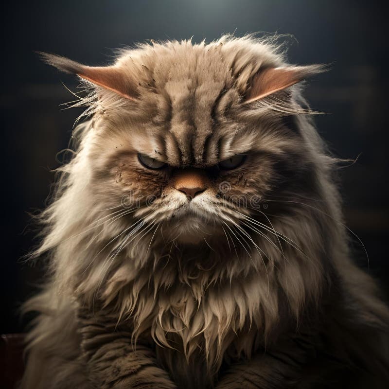 AI-generated Illustration of a Grumpy Grey Persian Cat Stock ...
