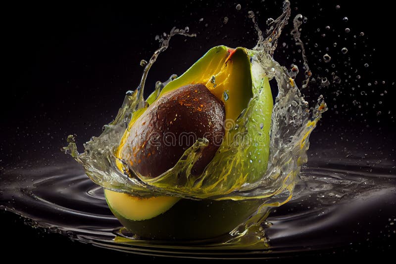 AI Generated Illustration of Half of Avocado Splashing in the Water ...