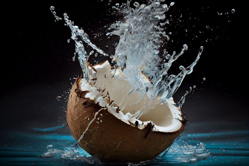 AI-generated Illustration of the Half Coconut Falling into the Water ...