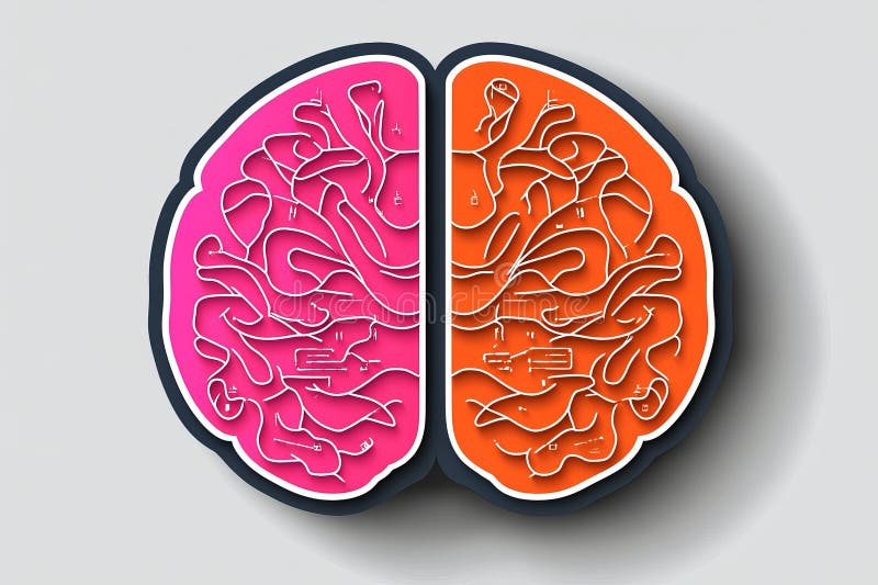 Half Orange Half Pink Split Brain Illustration Detailed Textures ...