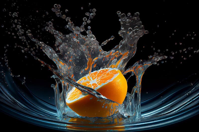 AI Generated Illustration of a Half Orange Splashing in the Water with ...