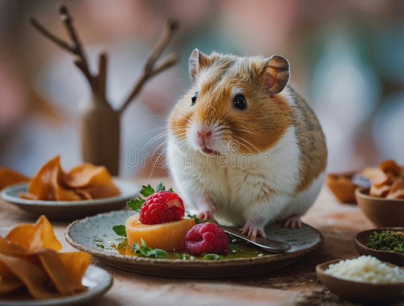 A Hamster Sits on a Table Surrounded by Other Food Items Stock Image ...