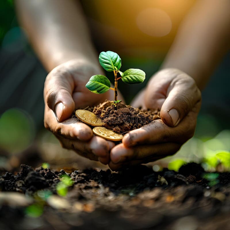 AI-generated Illustration of Hand Coin Tree the Tree Grows on the Pile ...