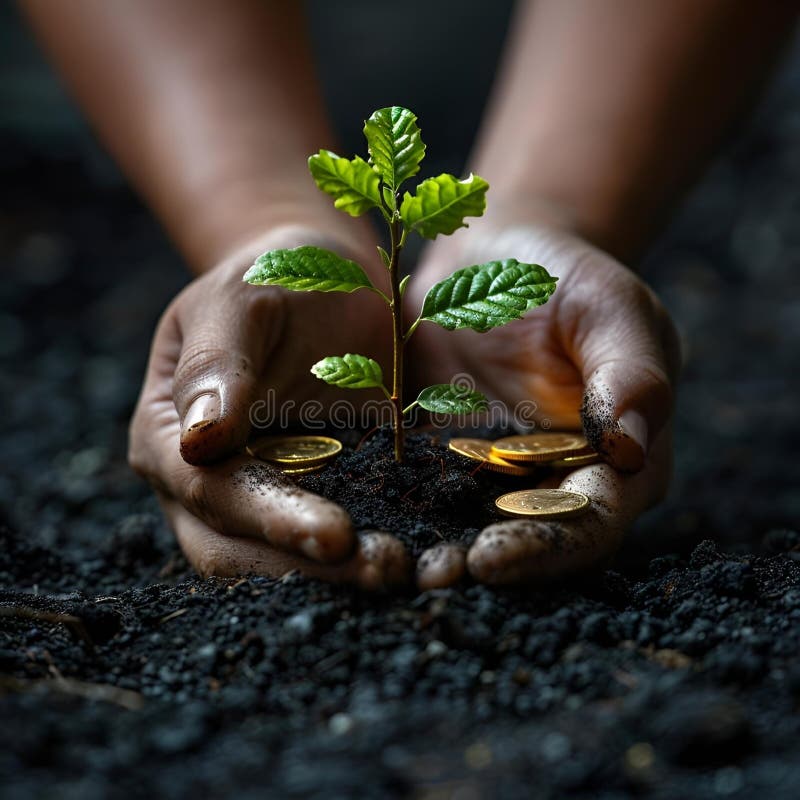 AI-generated Illustration of Hand Coin Tree the Tree Grows on the Pile ...