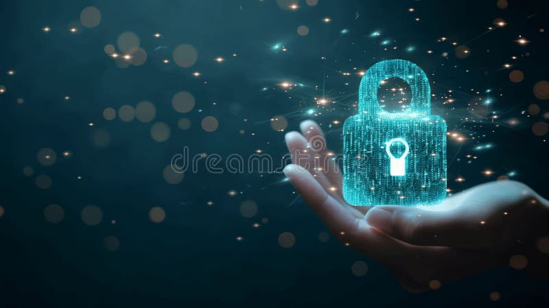 AI Generated Illustration of a Hand Holding a Digital Lock Hologram ...