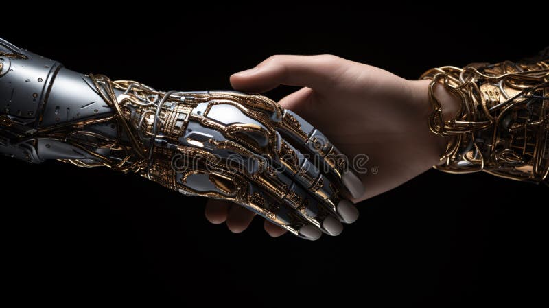 AI Generated Illustration of a Hand of a Robot and a Human Coming ...