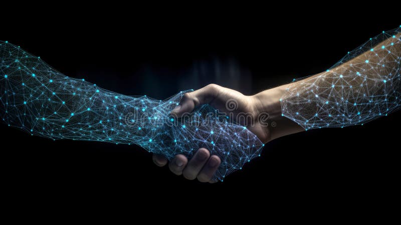 AI Generated Illustration of a Hand Shake with One Arm a Glowing ...