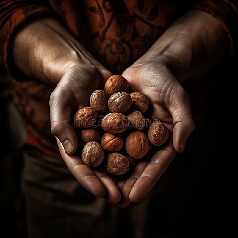 AI Generated Illustration of a Hands Holding a Handful of Nuts Against ...
