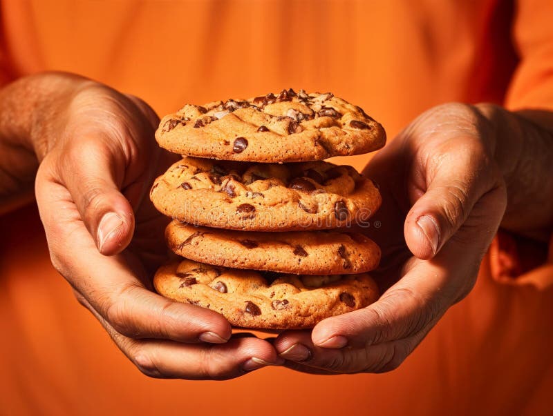 AI Generated Illustration of Hands Holding a Stack of Chocolate Chip ...